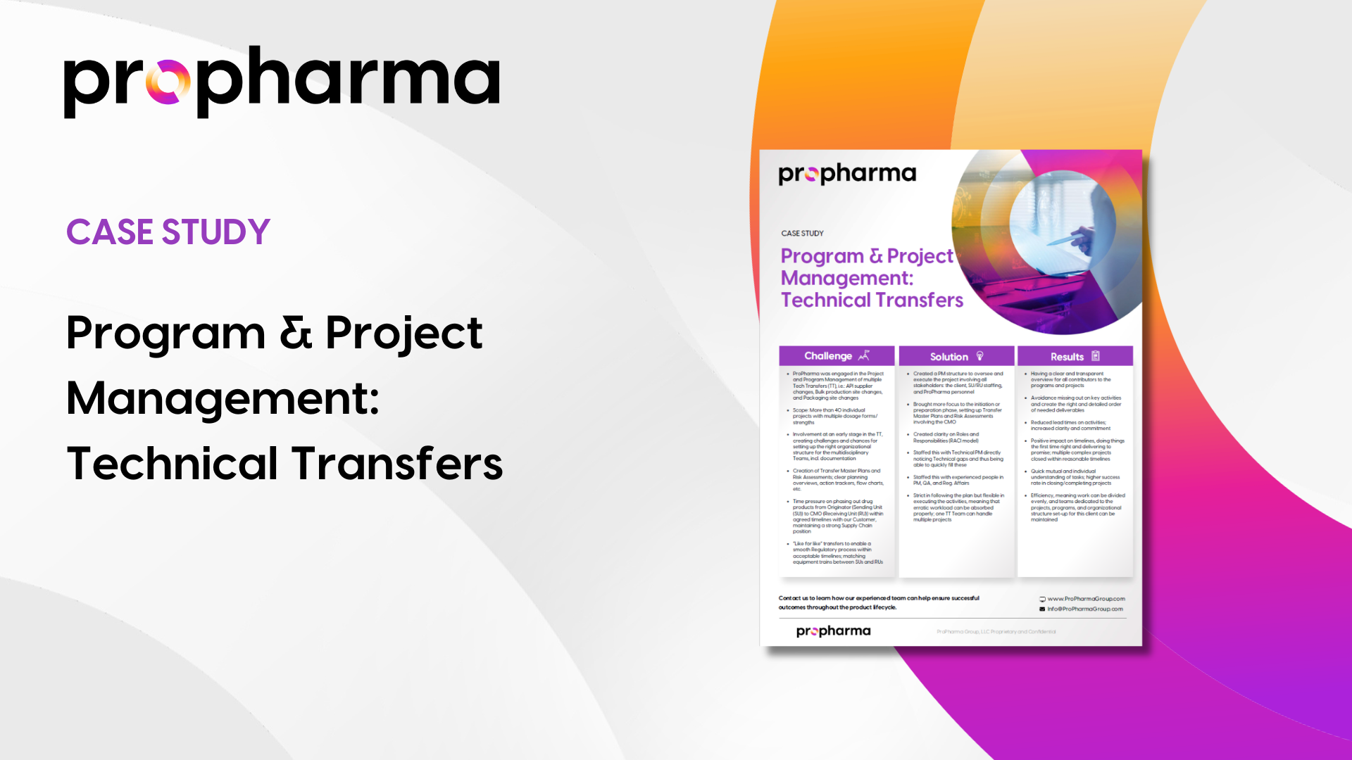 Program & Project Management: Technical Transfers - ProPharma